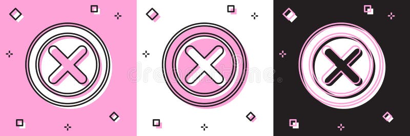 Set X Mark, Cross in Circle Icon Isolated on Pink and White, Black ...