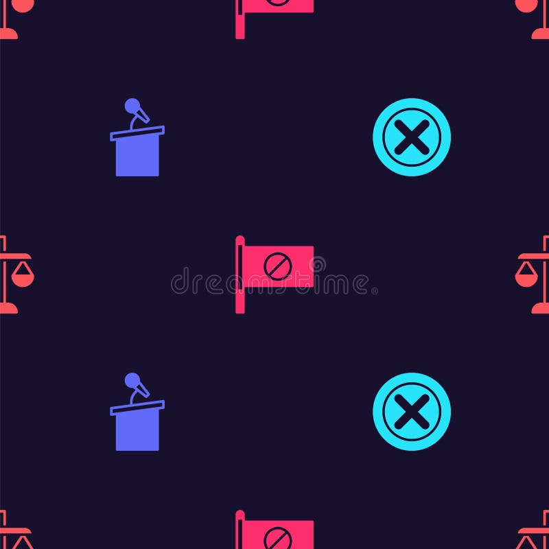 Set X Mark, Cross in Circle, Stage Stand or Tribune, Protest and Scales ...