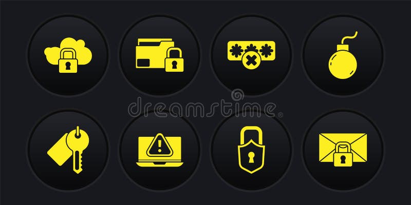 Set Marked Key, Bomb Ready To Explode, Laptop with Exclamation Mark ...