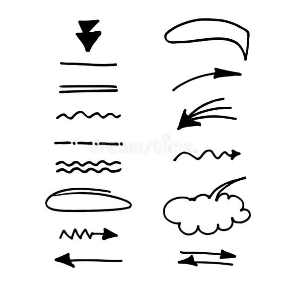 Set of Marker-drawn Arrows and Lines. Vector Elements for Notes ...
