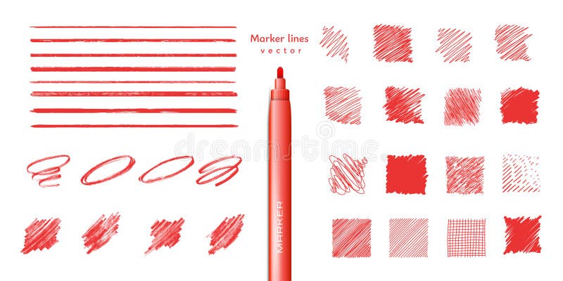 Set of Marker Lines. Grunge Spots.Drawn Stripes and Scribbles.Vector ...