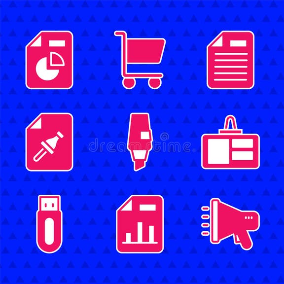 Set Marker Pen, Document with Graph Chart, Megaphone, Identification ...