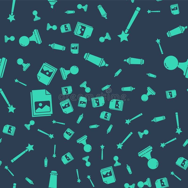 Set Marker Pen, Magic Wand, Picture Landscape and Stamp on Seamless ...