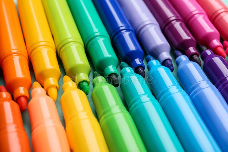 Set of Markers on Color Background, Closeup Stock Image - Image of ...
