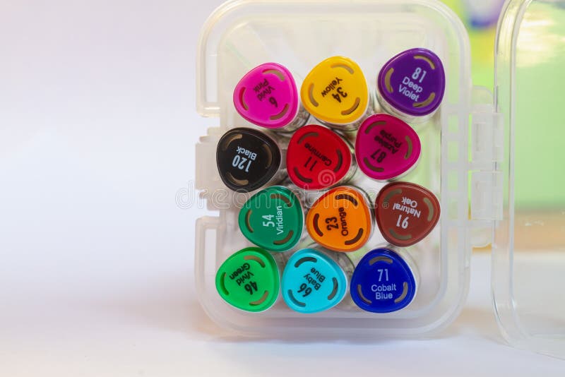 A Set of Markers for Sketching in a Box of 12 Colors Stock Photo ...