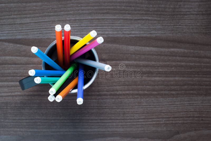 A Set of Markers at the Table Stock Photo - Image of supplies, object ...