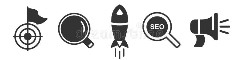Set of Marketing Simple Icons in Black Stock Vector - Illustration of ...