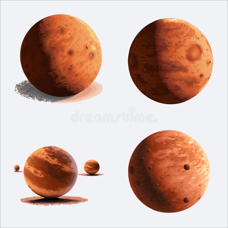 Set of Mars Isolated on White Background. Vector Illustration for Your ...