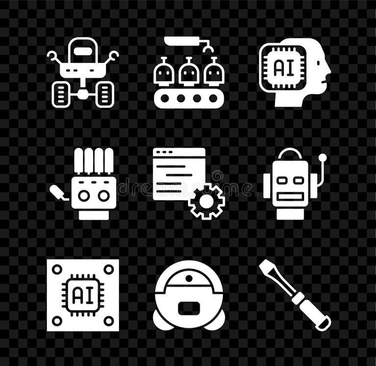 Set Mars Rover, Industrial Production of Robots, Humanoid, Processor with Microcircuits CPU ...