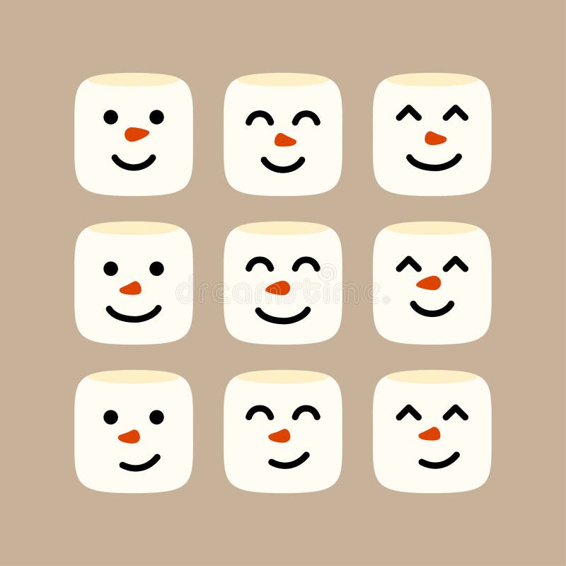 Set Marshmallow Cute Face Character Flat Style Design For Greeting