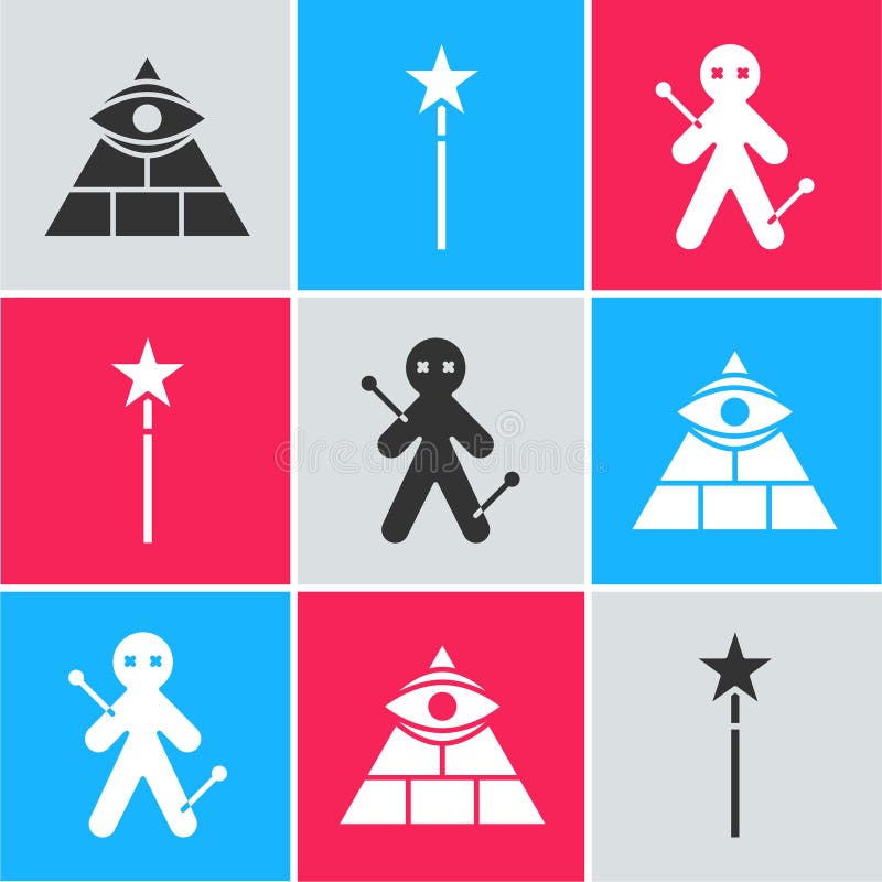 Set Masons, Magic Wand and Voodoo Doll Icon. Vector Stock Vector ...