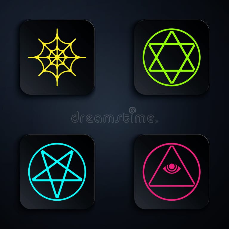 Set Masons, Spider Web, Pentagram in a Circle and Star of David. Black ...