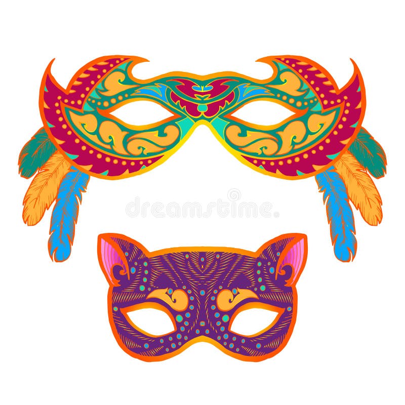 Set of Masquerade Colorful Masks Isolated on White Stock Illustration ...