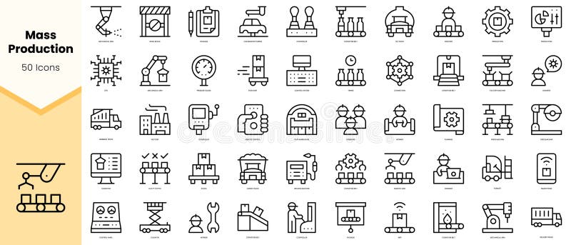 Set of Mass Production Icons. Simple Line Art Style Icons Pack Stock ...