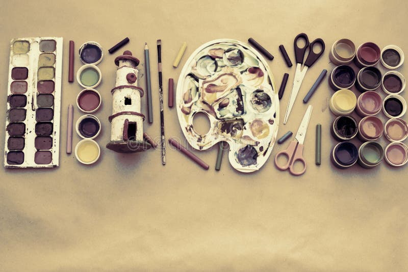 A Set of Materials for Creativity and Drawing Hobbies. Stock Photo ...