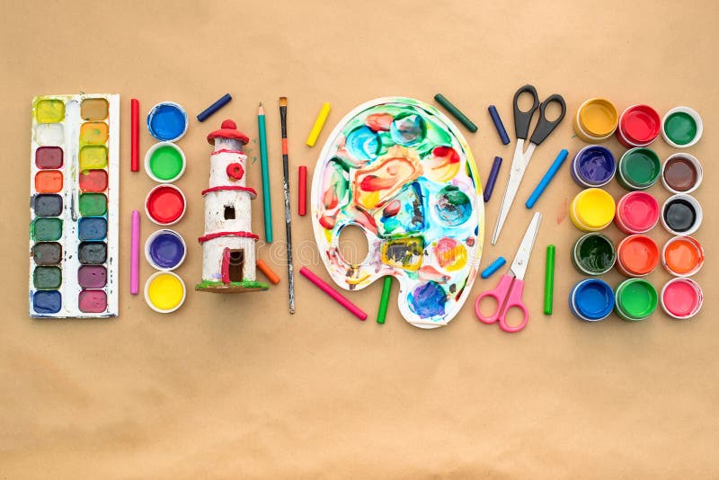 A Set of Materials for Creativity and Drawing Hobbies. Stock Photo ...