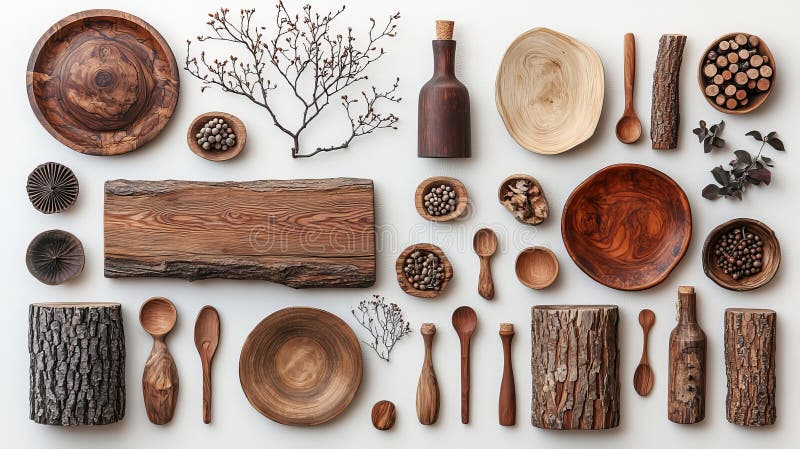 A Set of Materials Used in Organic Modern Decor, Featuring Close-ups of ...