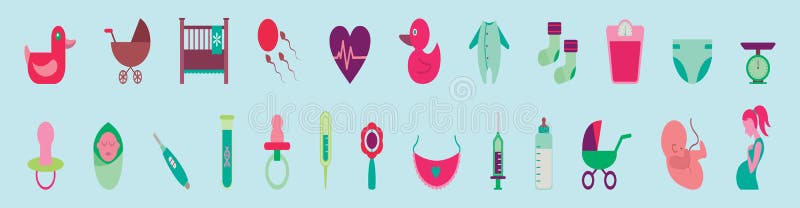 Set of Maternity and Baby Object Cartoon Icon Design Template with ...