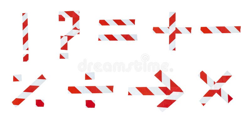 A Set of Math Signs is Made from Red and White Warning Tape. Isolated ...