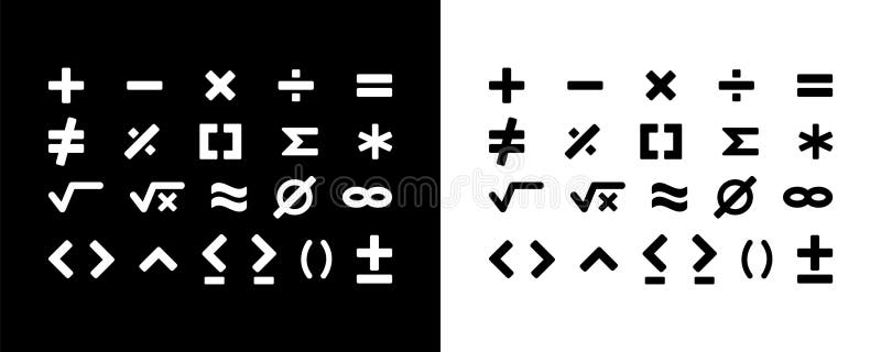 Set of Mathematical Symbols in Black and White. Stock Illustration ...