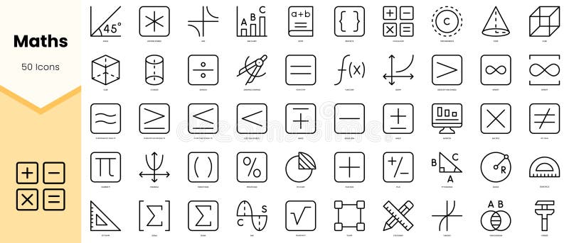 Set of Maths Icons. Simple Line Art Style Icons Pack Stock Vector ...