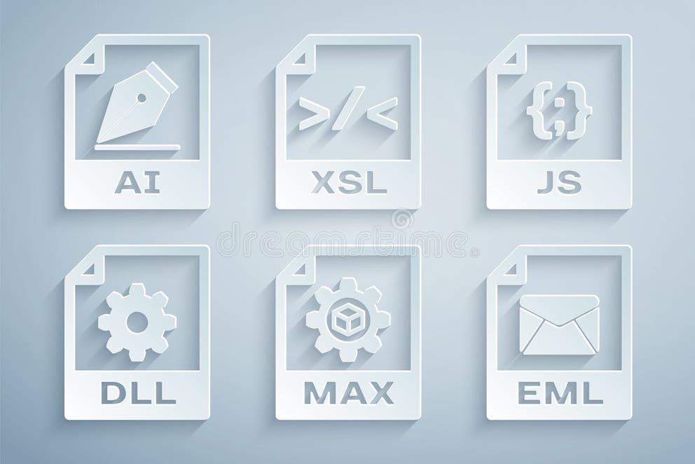 Set MAX File Document, JS, DLL, EML, XSL and AI Icon. Vector Stock ...
