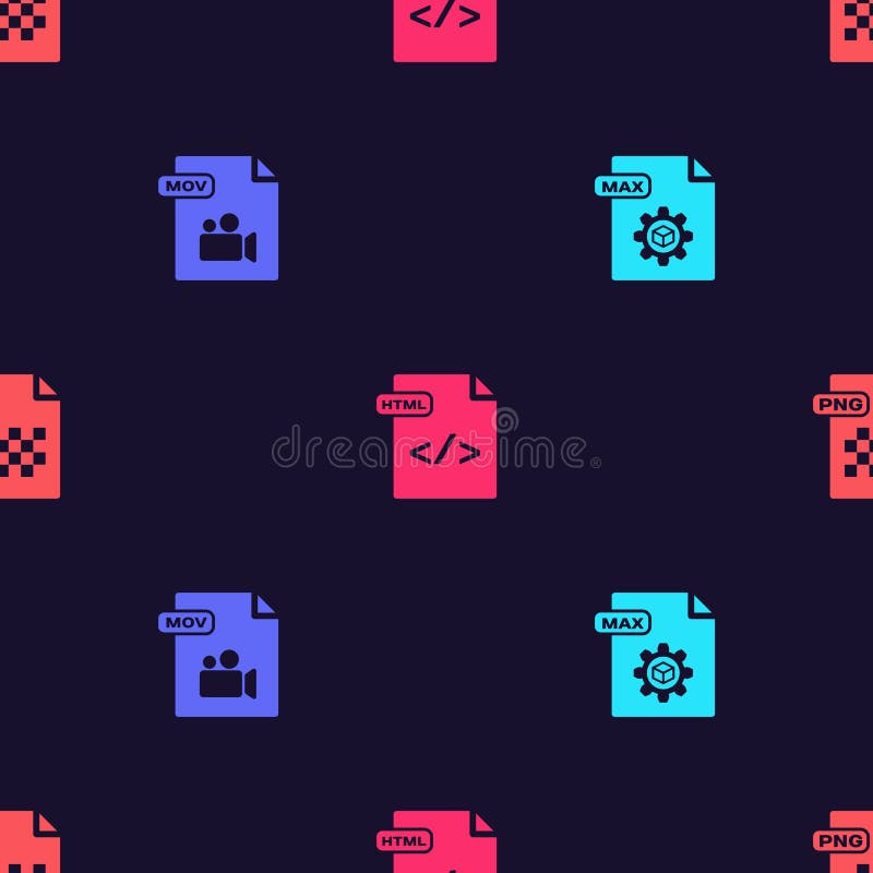 Set MAX File Document, MOV, HTML and PNG on Seamless Pattern. Vector ... Set MAX File Document, MOV, HTML and PNG on Seamless Pattern. Vector ...