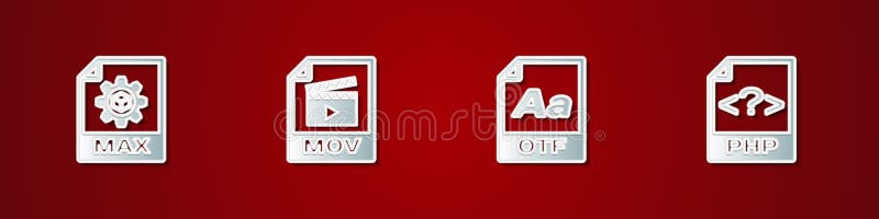 Set MAX File Document, MOV, OTF and PHP Icon. Vector Stock Vector ...