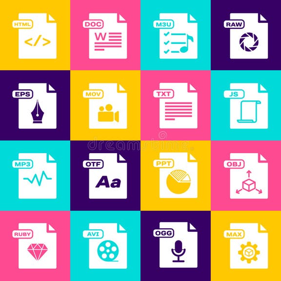Set MAX File Document, OBJ, JS, M3U, MOV, EPS, HTML and TXT Icon ...