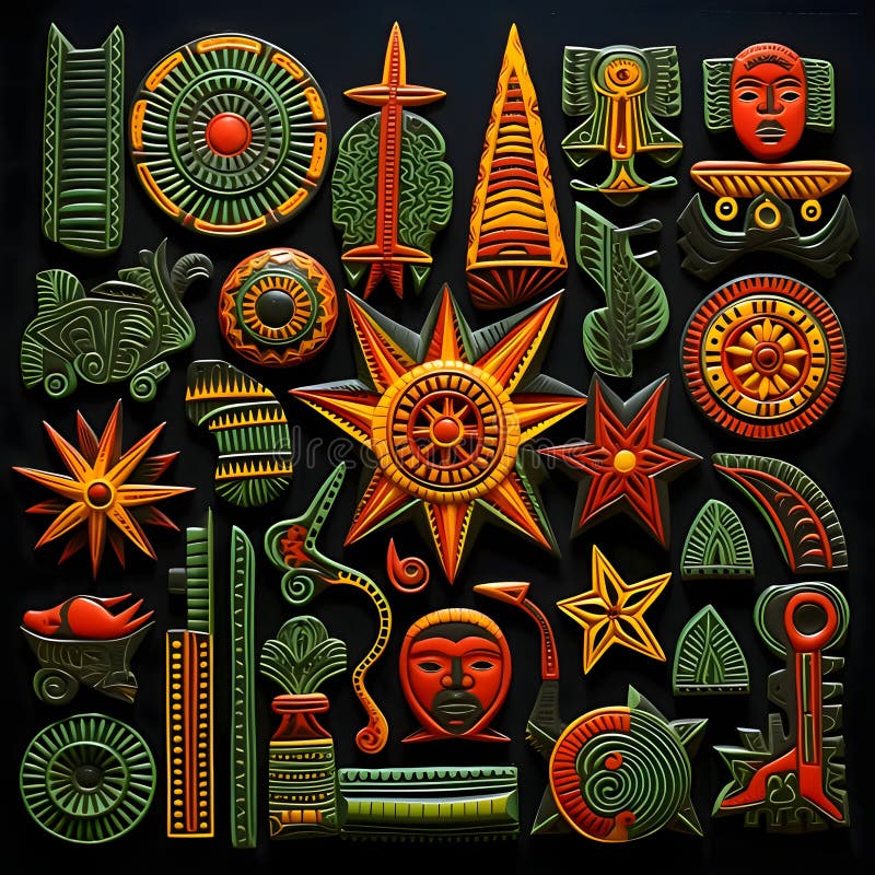 Set of Mayan Symbols on a Black Background. Vector Illustration Stock ...