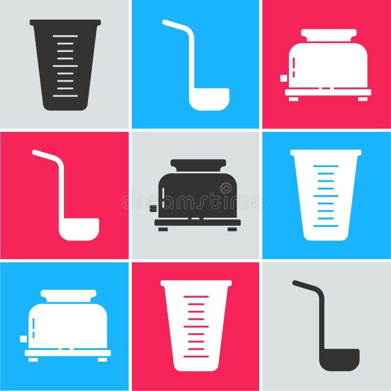 Set Measuring Cup, Kitchen Ladle and Toaster Icon. Vector Stock Vector ...