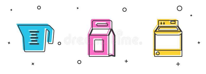 Set Measuring Cup, Laundry Detergent and Washer Icon. Vector Stock ...
