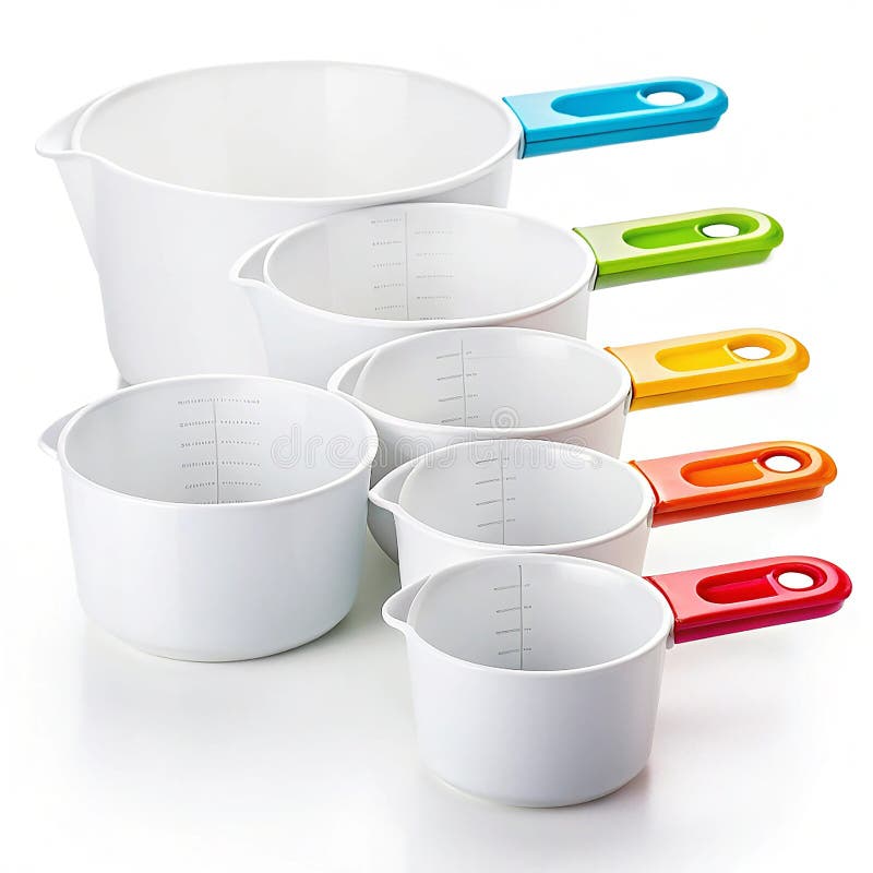 Set of Measuring Cups with Plastic Handles on White Background Stock ...