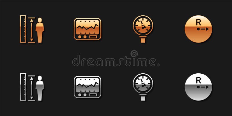 Set Measuring Height Body, Instrument, Pressure Water Meter and Radius ...