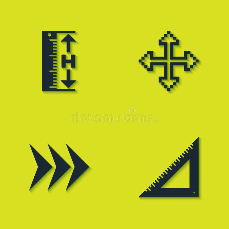 Set Measuring Height and Length, Triangular Ruler, Arrow and Pixel ...