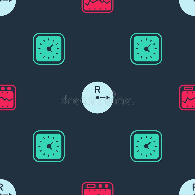 Set Measuring Instrument, Radius and Clock on Seamless Pattern. Vector ...