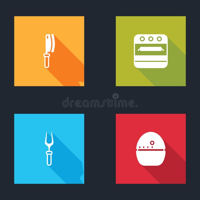 Set Meat Chopper, Oven, Barbecue Fork and Kitchen Timer Icon. Vector ...