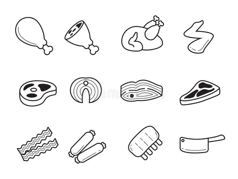 Set of Meat Icons with Linear Style and Black Color Stock Vector ...