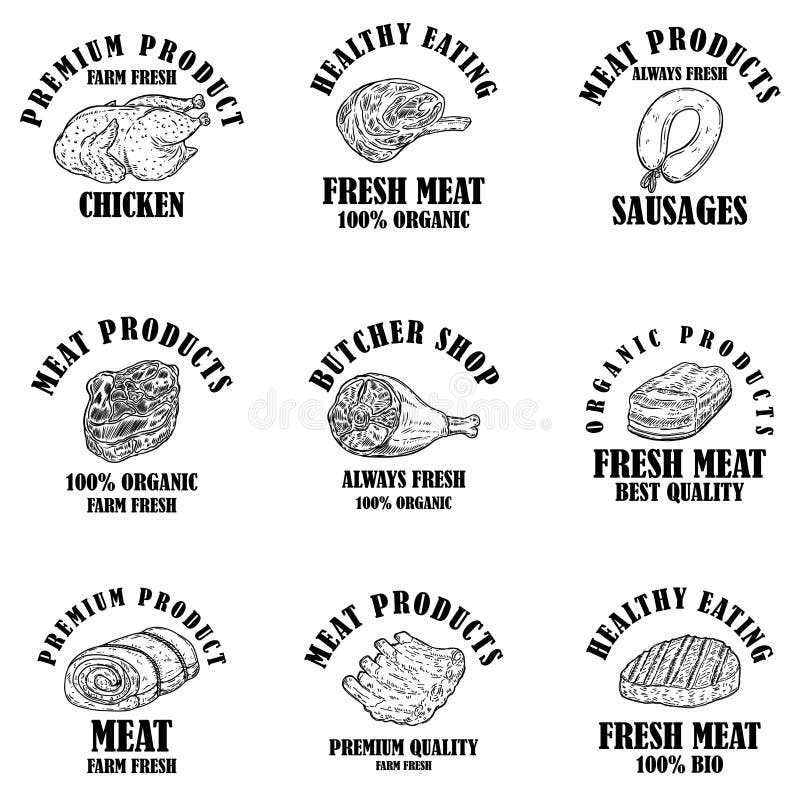 Set of Meat Products Labels. Design Element for Poster, Logo, Emblems ...
