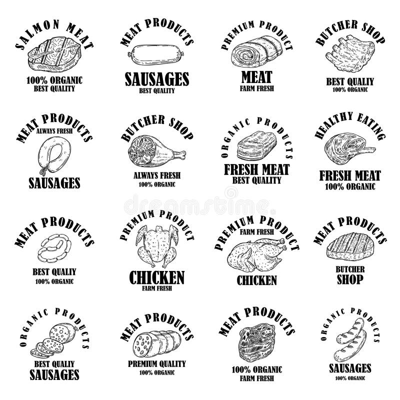 Set of Meat Products Labels. Design Element for Poster, Logo, Emblems ...