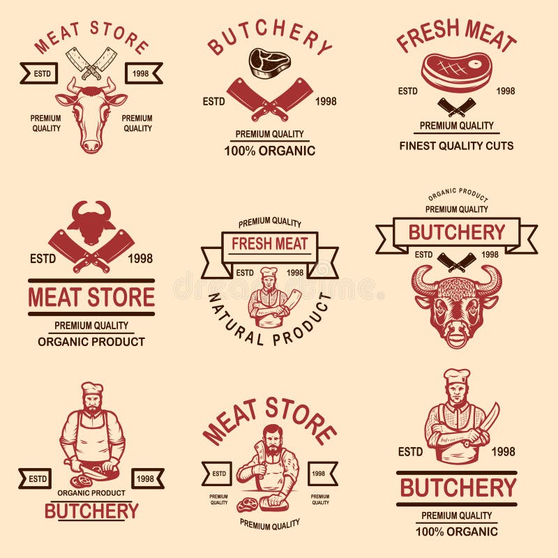 Set of Meat Store, Butchery Emblems. Design Element for Logo, Label ...