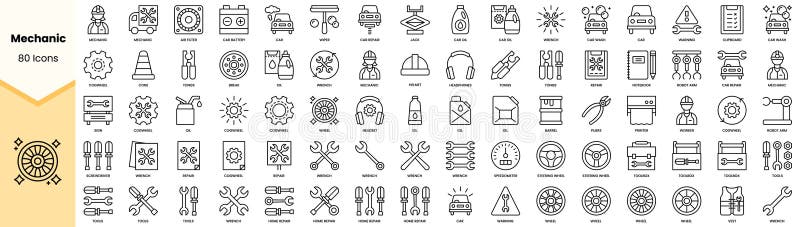 Set of Mechanic Icons. Simple Line Art Style Icons Pack Stock Vector ...