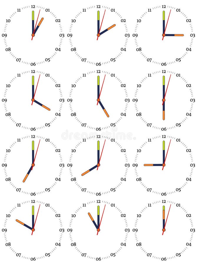 Twelve Clocks Showing Different Time. Vector Stock Vector ...