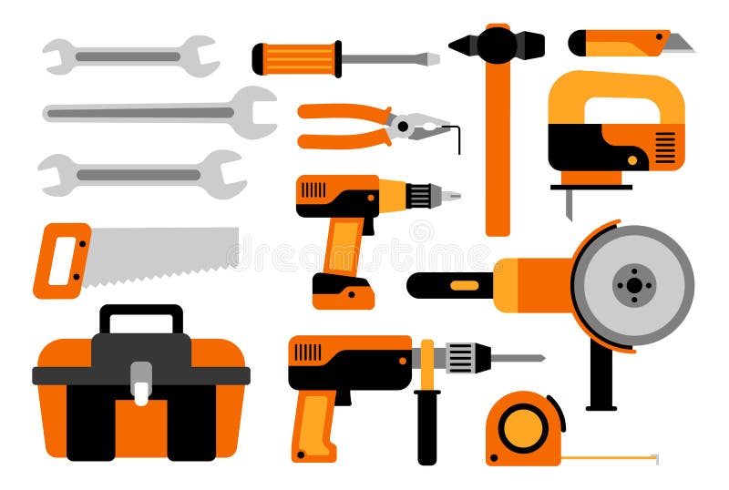 Set of Mechanical and Electrical Tools Stock Vector - Illustration of ...