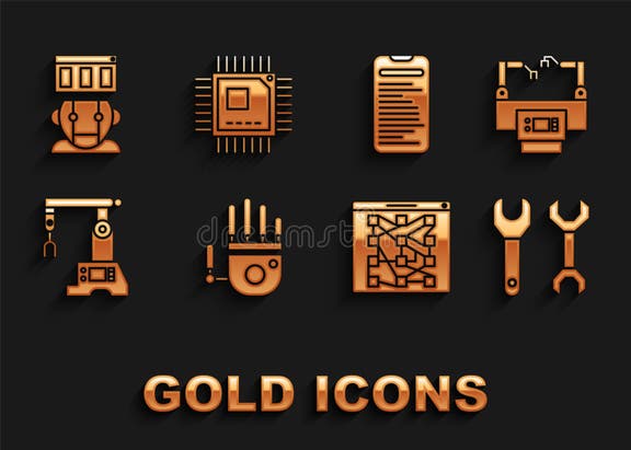 Set Mechanical Robot Hand, Assembly Line, Spanner, Global Technology or ...