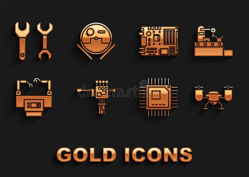 Set Mechanical Robot Hand and Screwdriver, Processor Microcircuits CPU ... Set Mechanical Robot Hand and Screwdriver, Processor Microcircuits CPU ...
