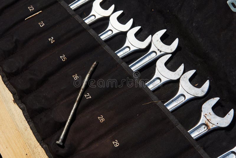 Set Mechanical Tools. Professional Car Mechanic Using Different Tools ...