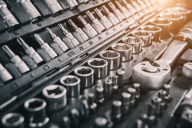 A Set of Mechanics Tools on the Table at Car Service Stock Photo ...