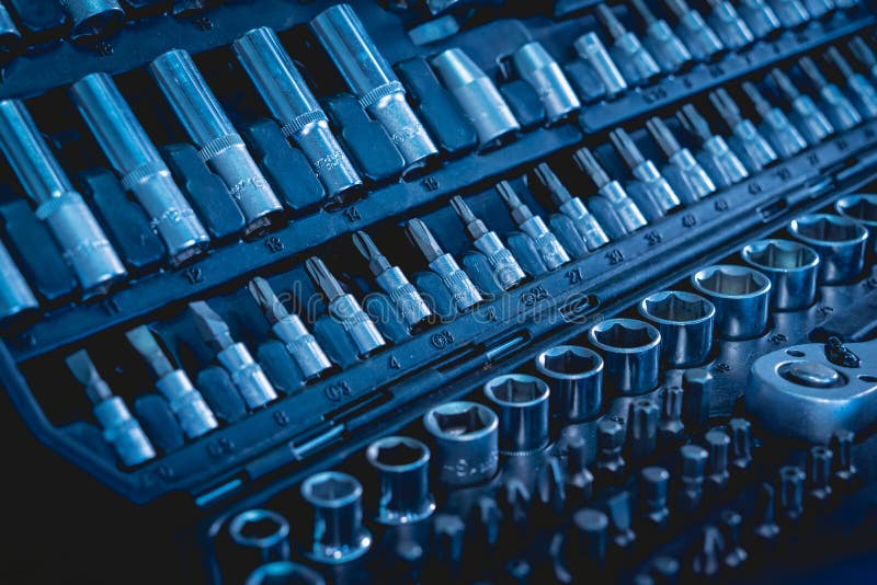 A Set of Mechanics Tools on the Table at Car Service Stock Photo ...