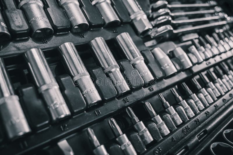 A Set of Mechanics Tools on the Table at Car Service Stock Photo ...